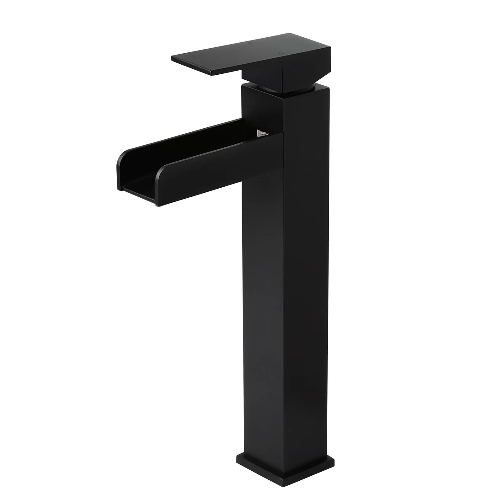Matte Black Single Handle Waterfall Bathroom Vessel Sink Faucet Solid