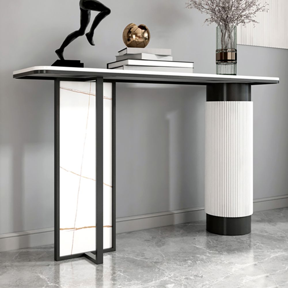 Modern White Gold Entryway Console Table Stone Top
