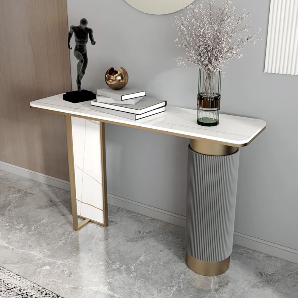 Modern White Gold Entryway Console Table Stone Top