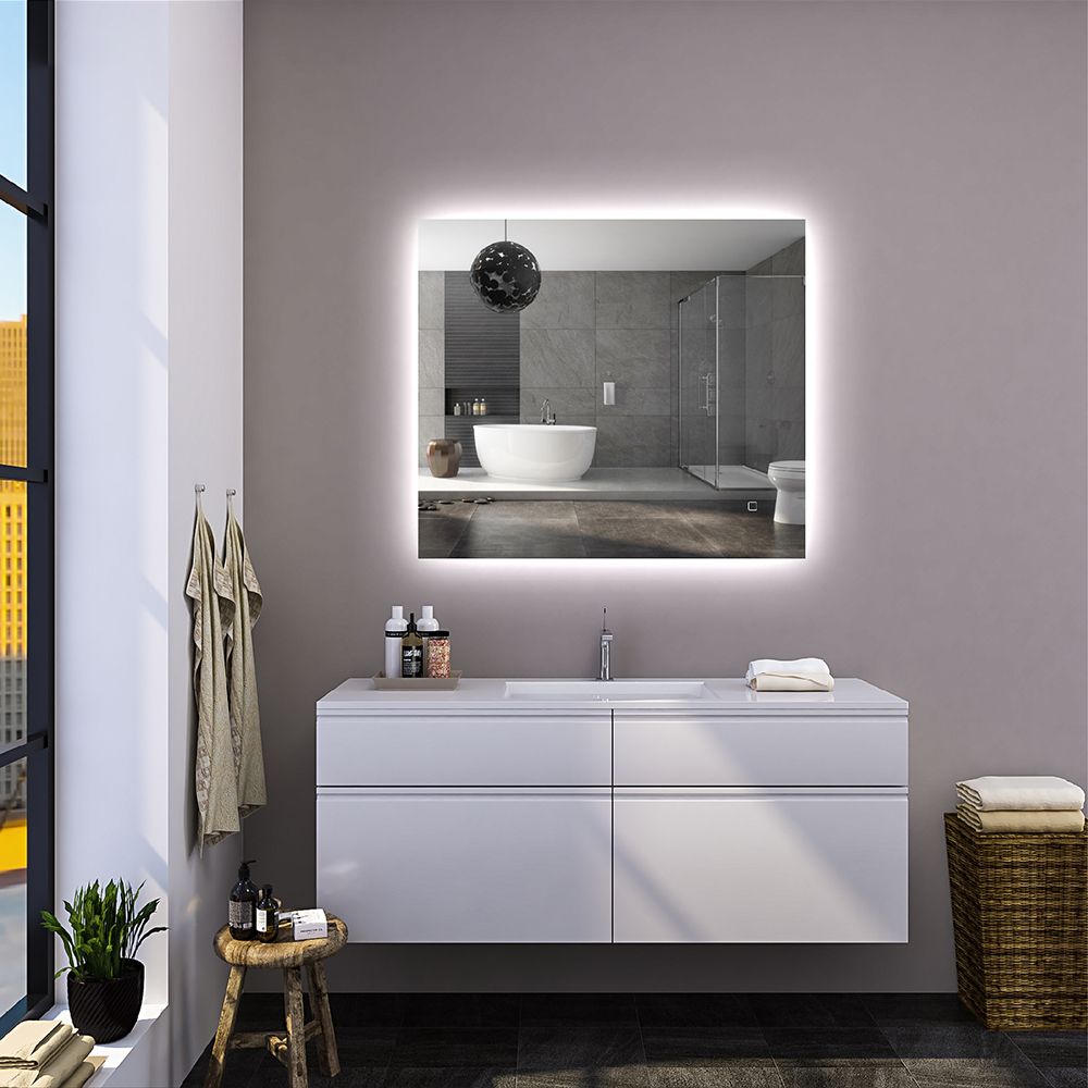 Rectangle Wall Mounted LED Bathroom Mirror Anti-Fog Frameless
