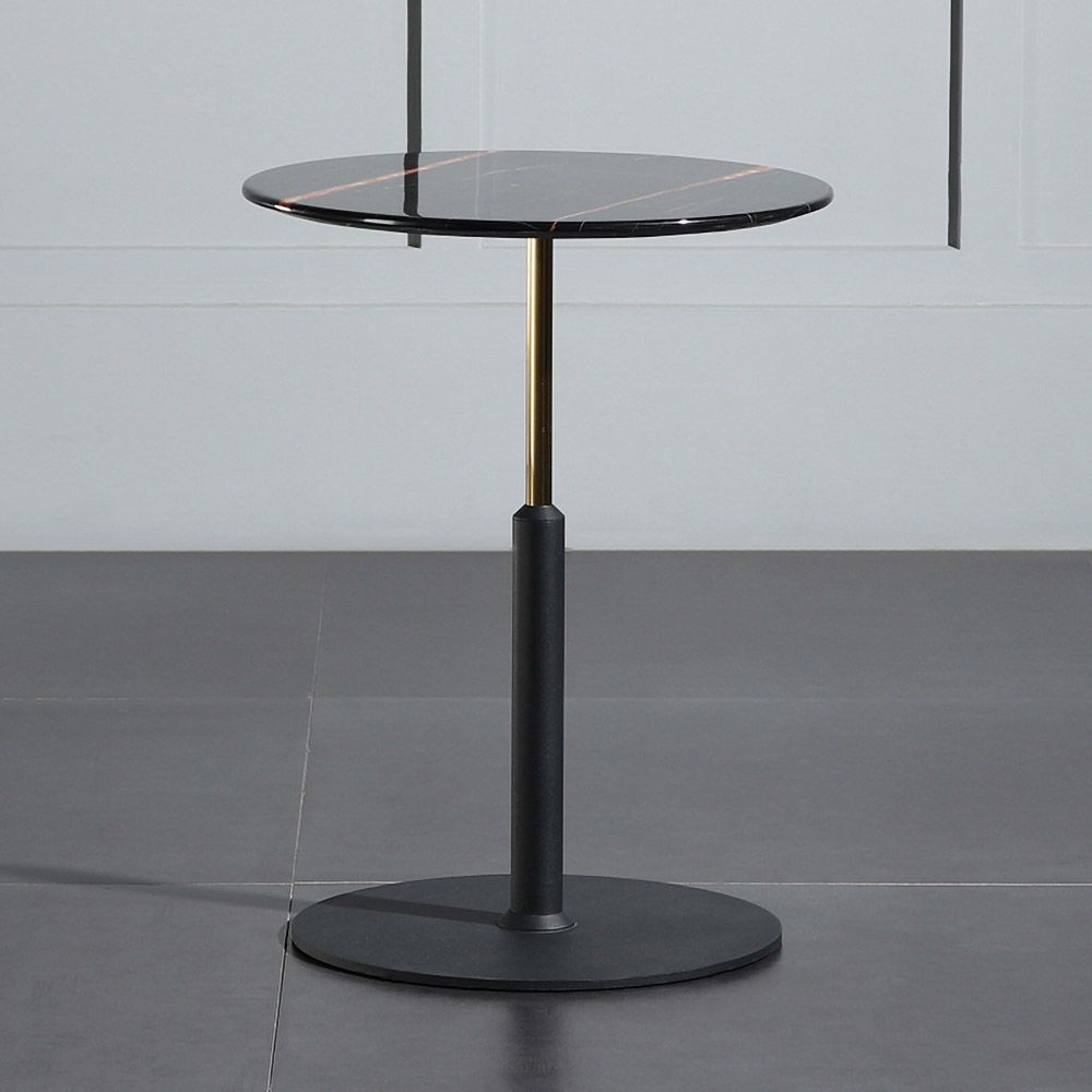 Modern Black Round Bar Table with Marble Tabletop