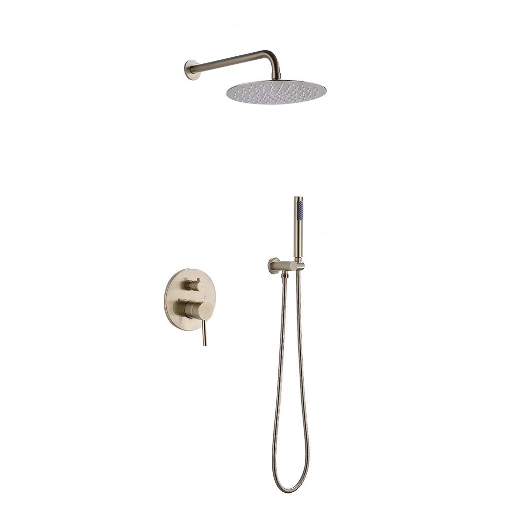 Brushed Gold 10" Round Rainfall Shower Head Wall Mounted Rain Shower ...