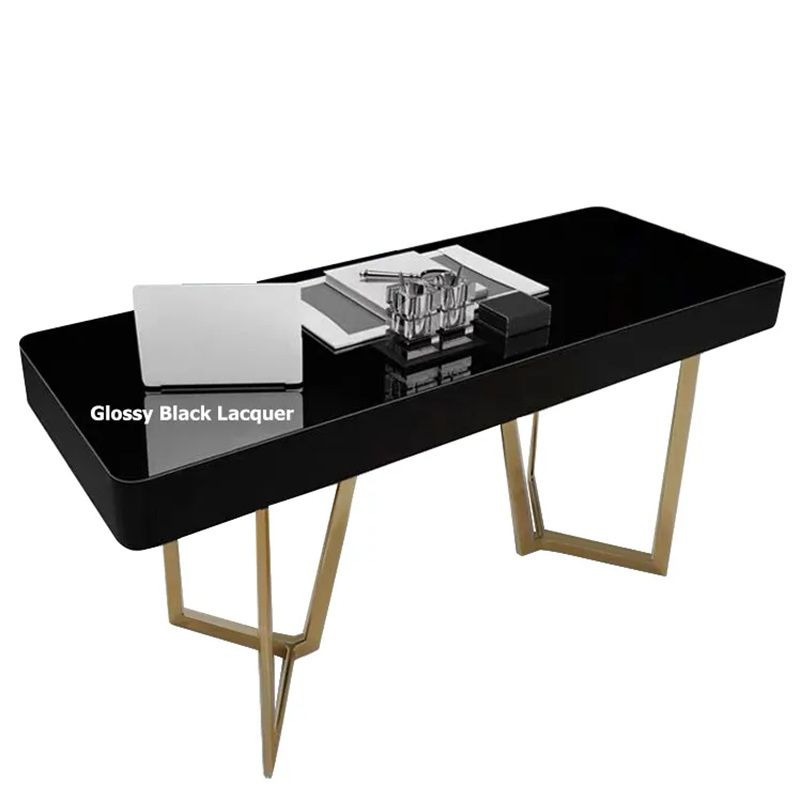 2-Drawers Black Office Desk 55" Modern Writing Desk Gold Tripod Base ...