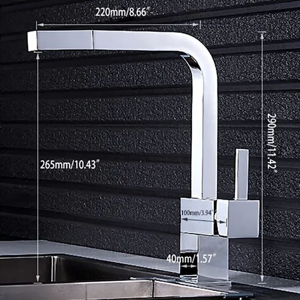 Contemporary Single Handle Square Pull-Out Brass Kitchen Faucet in ...