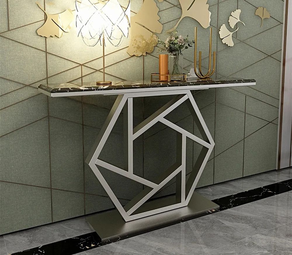 47.2" Rectangular Gray Console Table Marble Top Entryrway Table