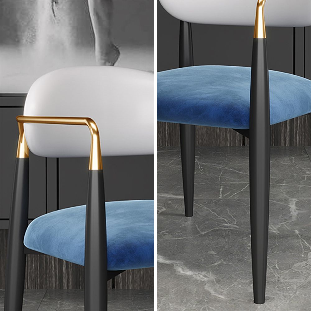 White & Blue PU Leather Dining Chair Upholstered Arm Chair Set of 2