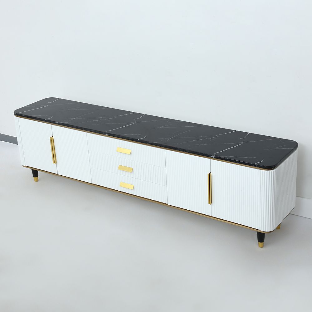 78.7" Modern TV Stand Black&White Marble Top TV Console with 2 Hinged ...