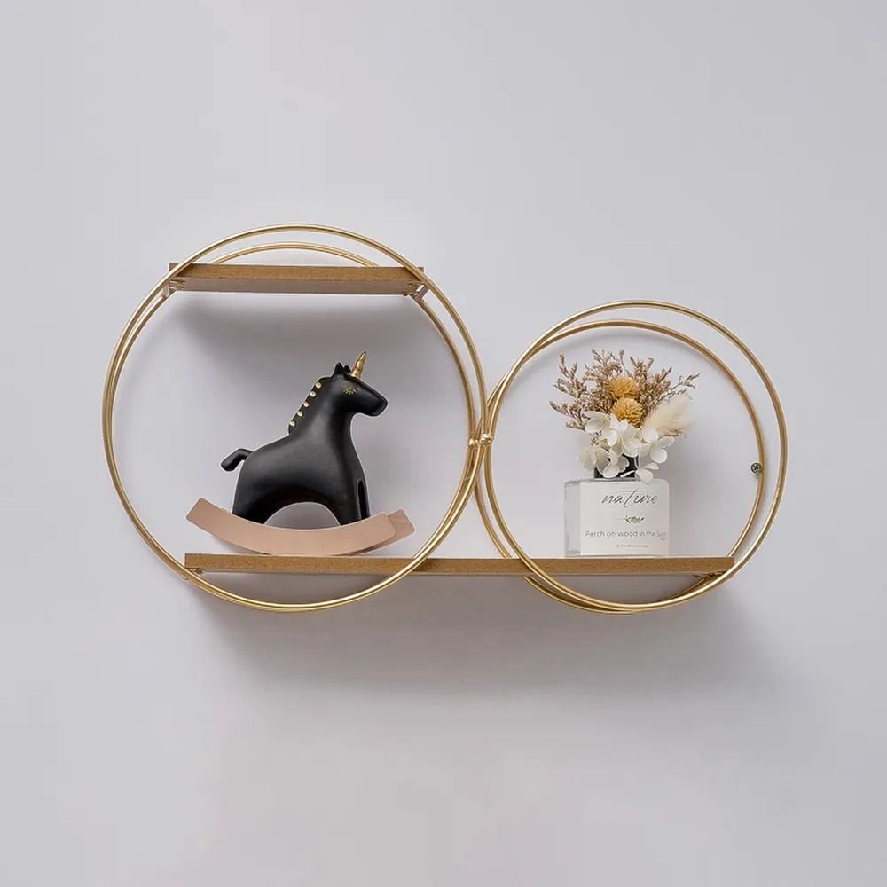 Simple Round Floating Shelf Decorative Wall Shelf Metal&Wood in Style A