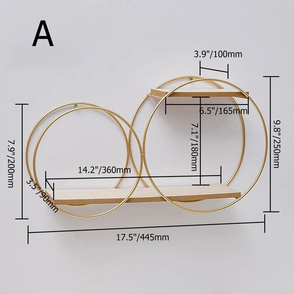 Simple Round Floating Shelf Decorative Wall Shelf Metal&Wood in Style A
