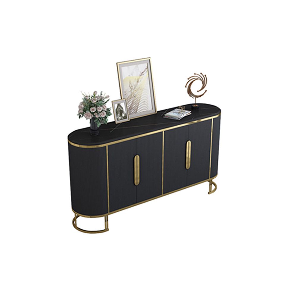 Modern Sideboard Oval Faux Marble Top Light Luxury Buffet with Shelves ...
