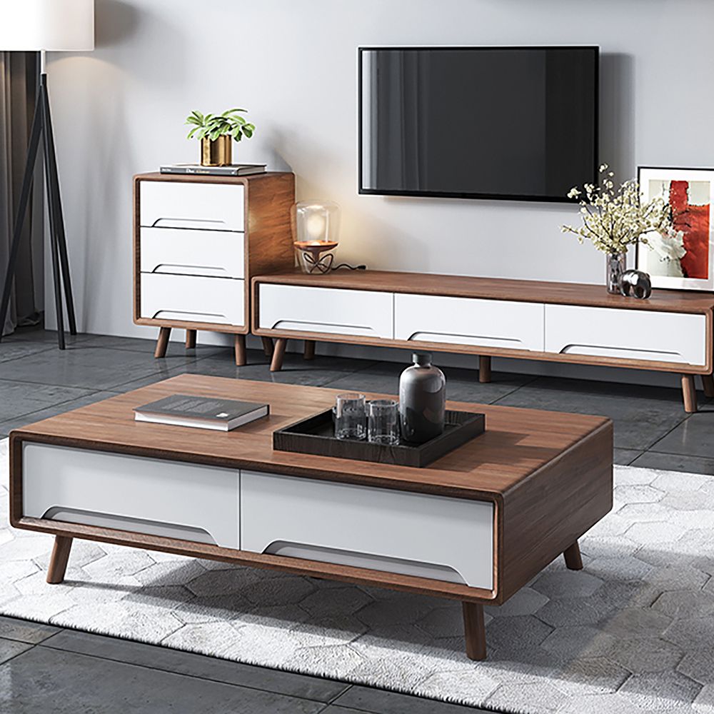 White Modern Coffee Table with Drawers in Oak