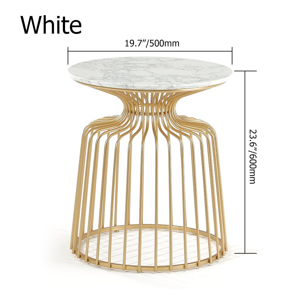 Modern Round Marble End Table in Black with Metal Frame