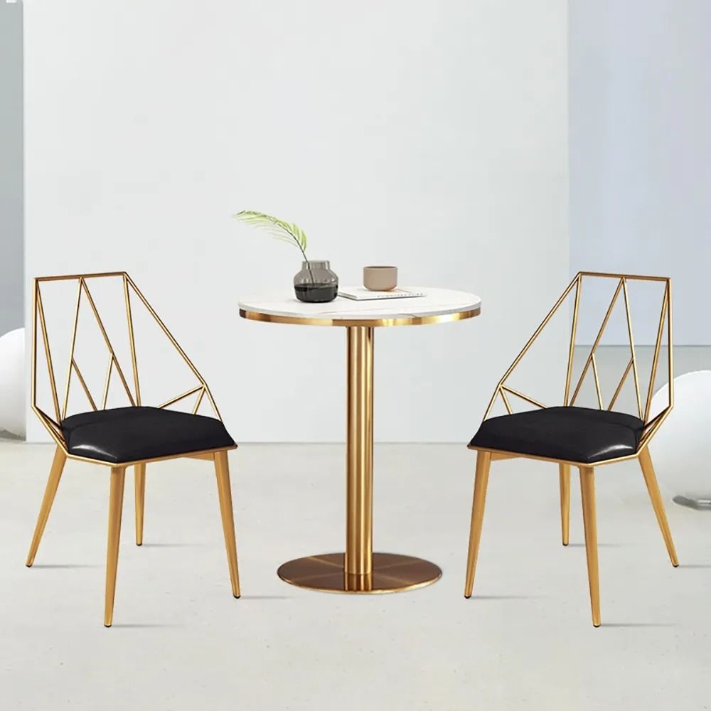 Geometric Dining Chair Black PU Leather Upholstery Gold Metal