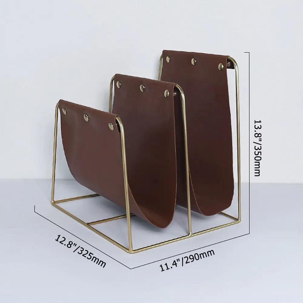 Brown 2-Tiered Decorative Magazine Rack in Leather