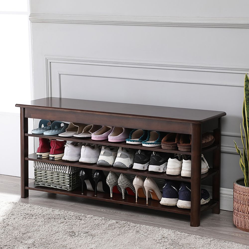 1000mm Black Walnut Shoe Rack Bench Storage with 3 Tier Shelves and ...
