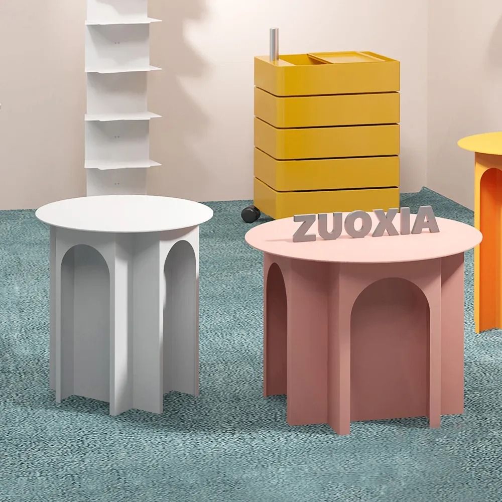 White Nordic Sculpted Arch End Table with Round Top Bed Side Table in Small