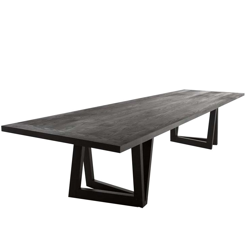 1600mm Rectangular Dining Table Black Solid Wood Table Top Square Metal ...