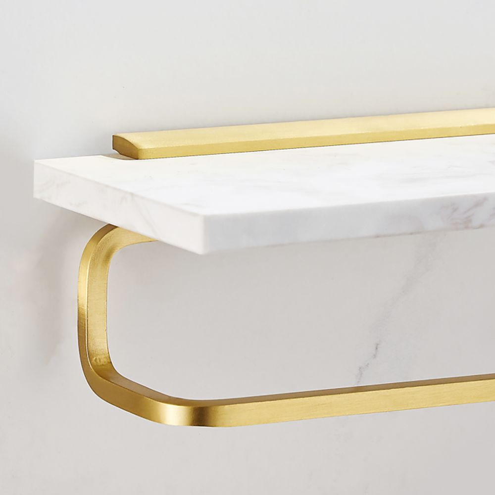 Modern White Bathroom Floating Towel Rack with Marble Shelf