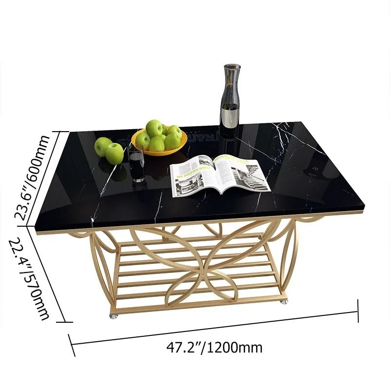 47.2" Black Modern Marble Coffee Table Metal Frame