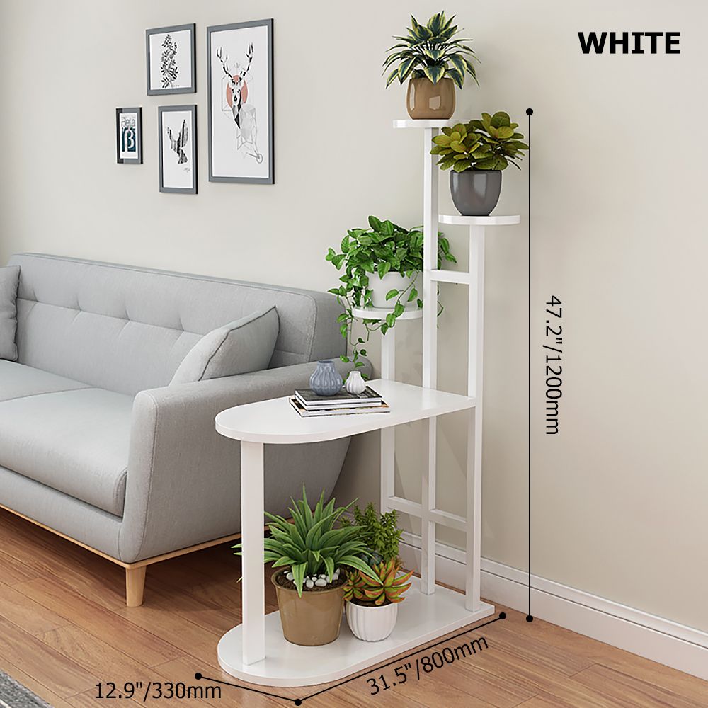 Contemporary Indoor Plant Stand End Table in Black/White-White