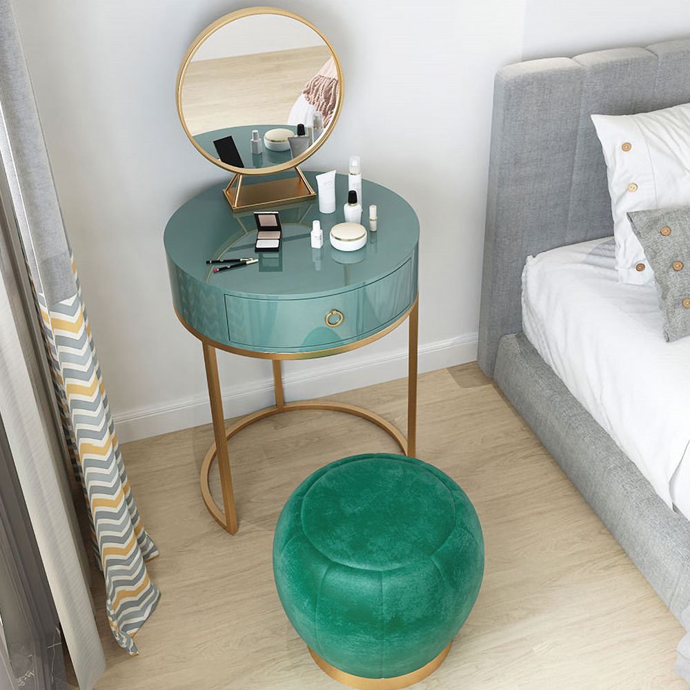 Green Makeup Vanity Set with Drawer Velvet Stool Mirror Included Metal ...