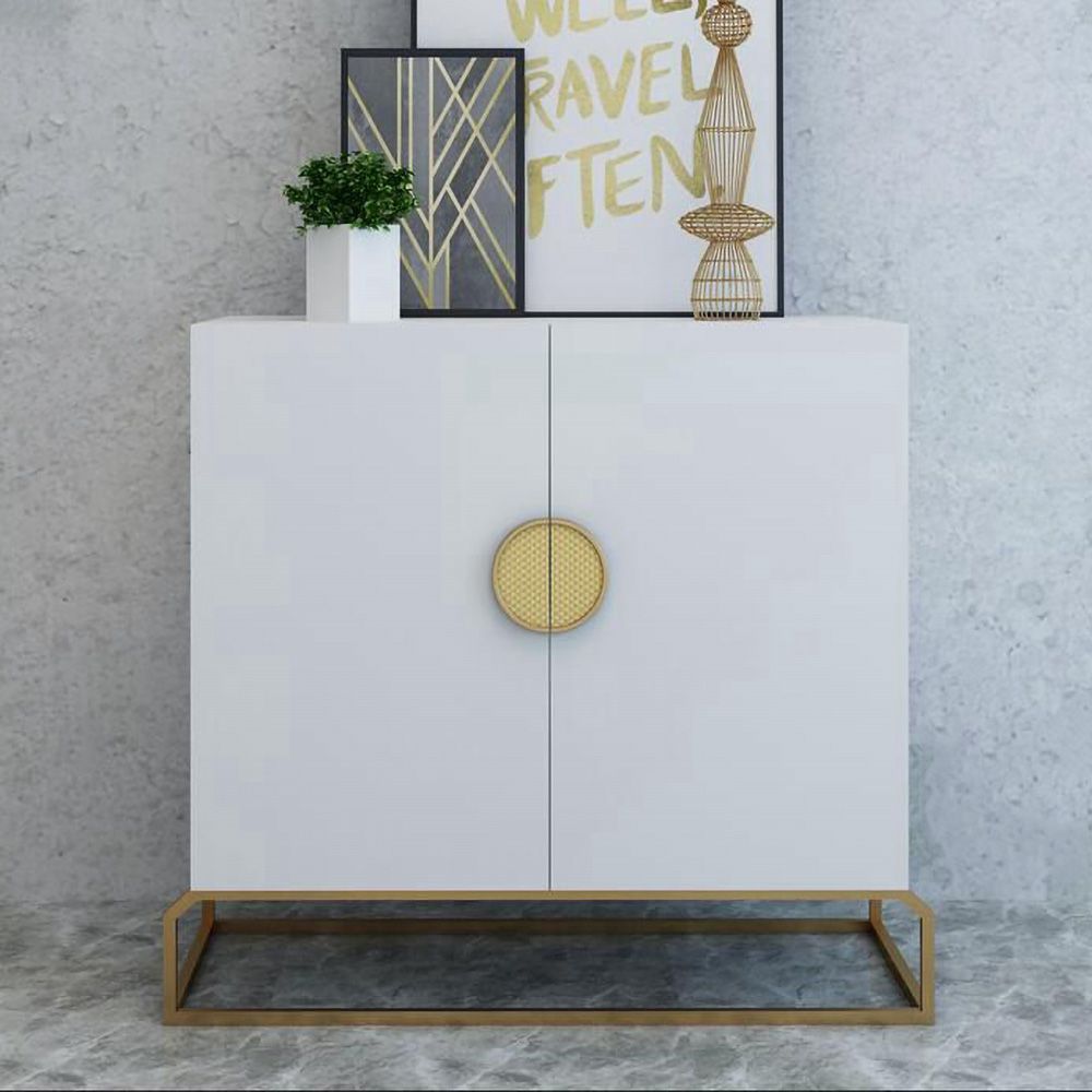2-Door White Console Table Storage Cabinet Entryway Gold Accent