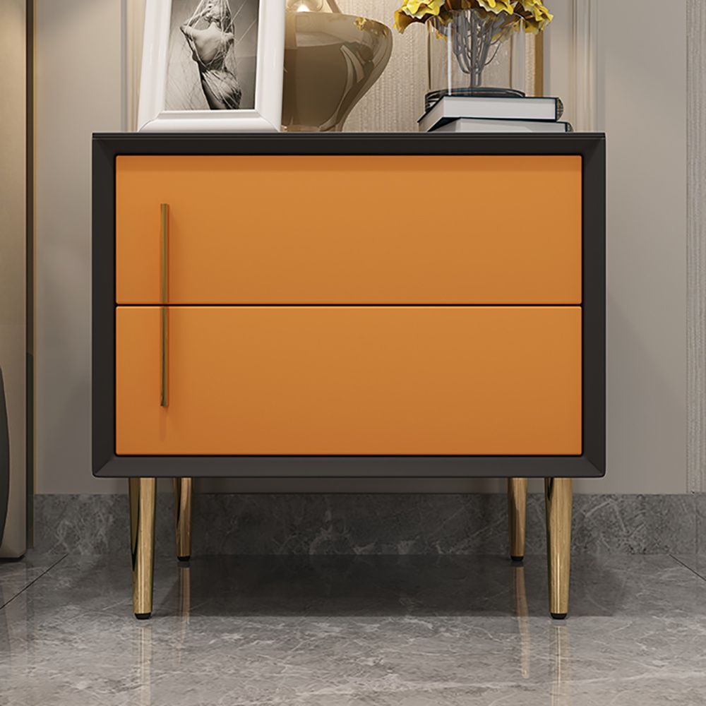 Modern Orange Nightstand Stone Top PU Leather Upholstery with 2 Drawers ...