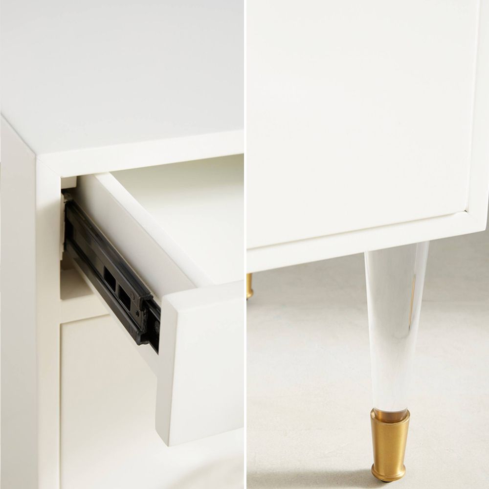 White Modern Wood Makeup Vanity Acrylic Clear and Gold Dressing Table