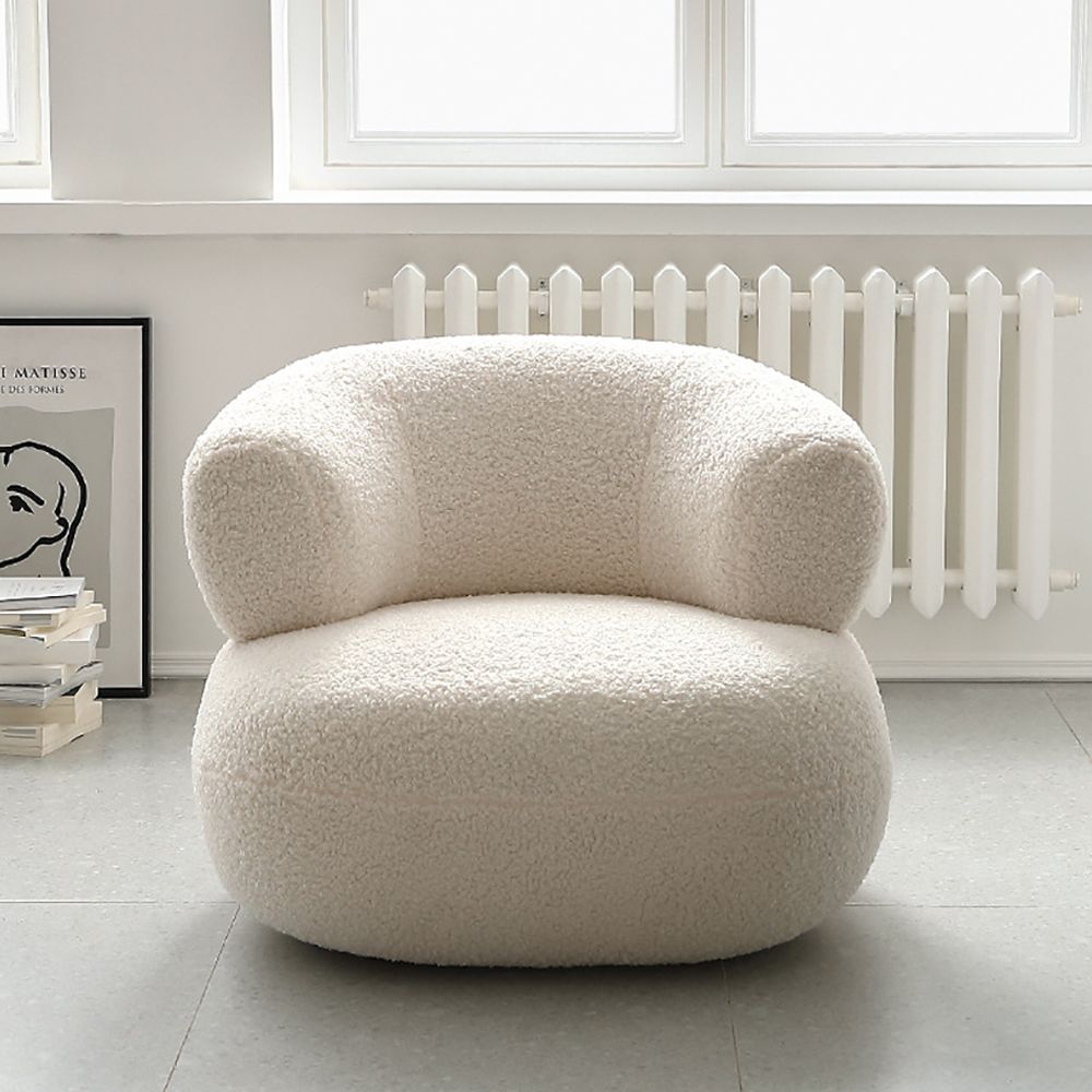 Modern Round White Faux Lamb Wool Single Sofa Chair Lounge Chair