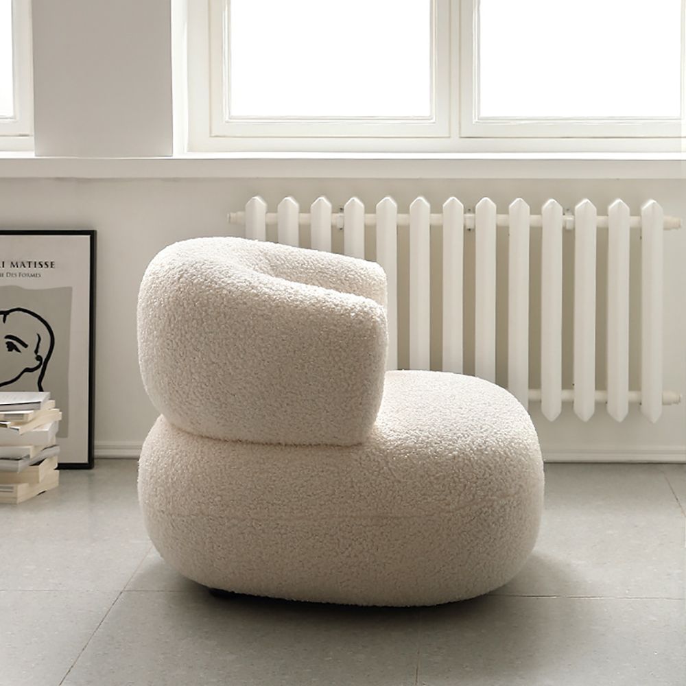 Modern Round White Faux Lamb Wool Single Sofa Chair Lounge Chair