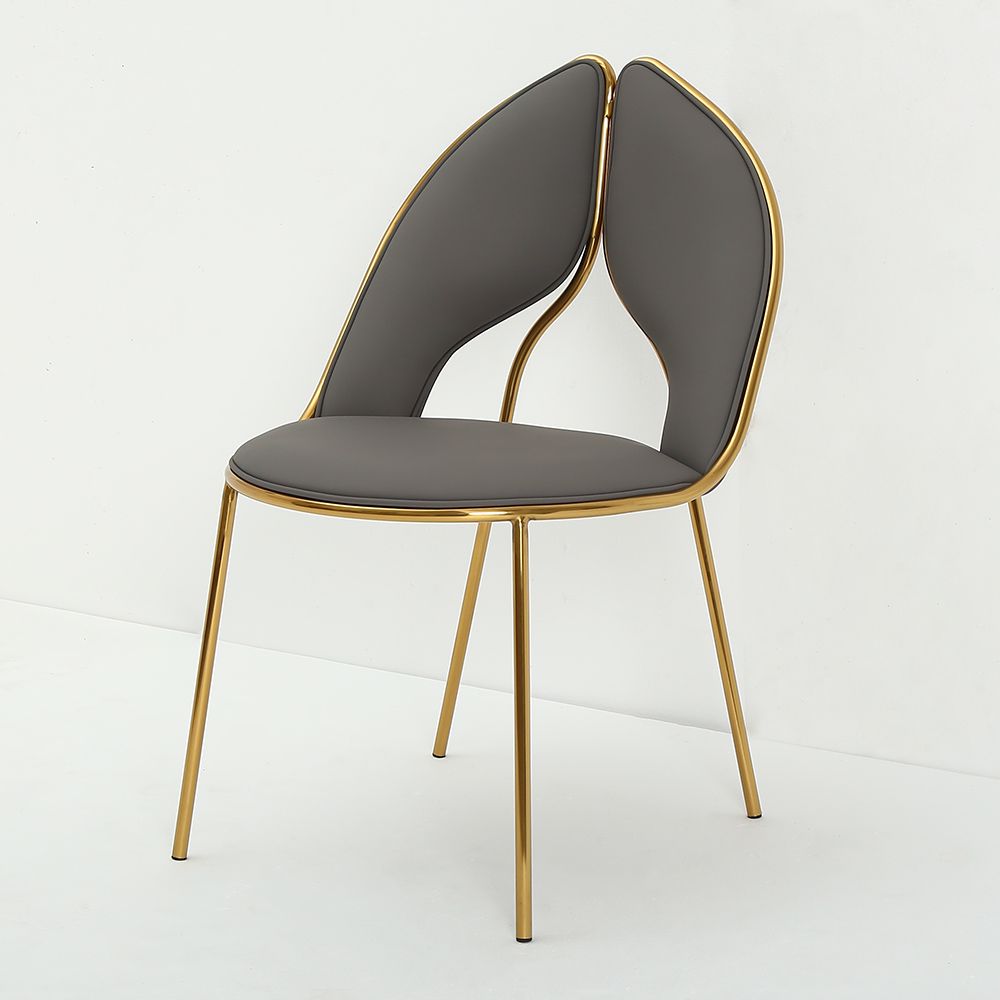 Modern Dining Chair PU Leather Upholstered Stainless Steel Gold Finish ...