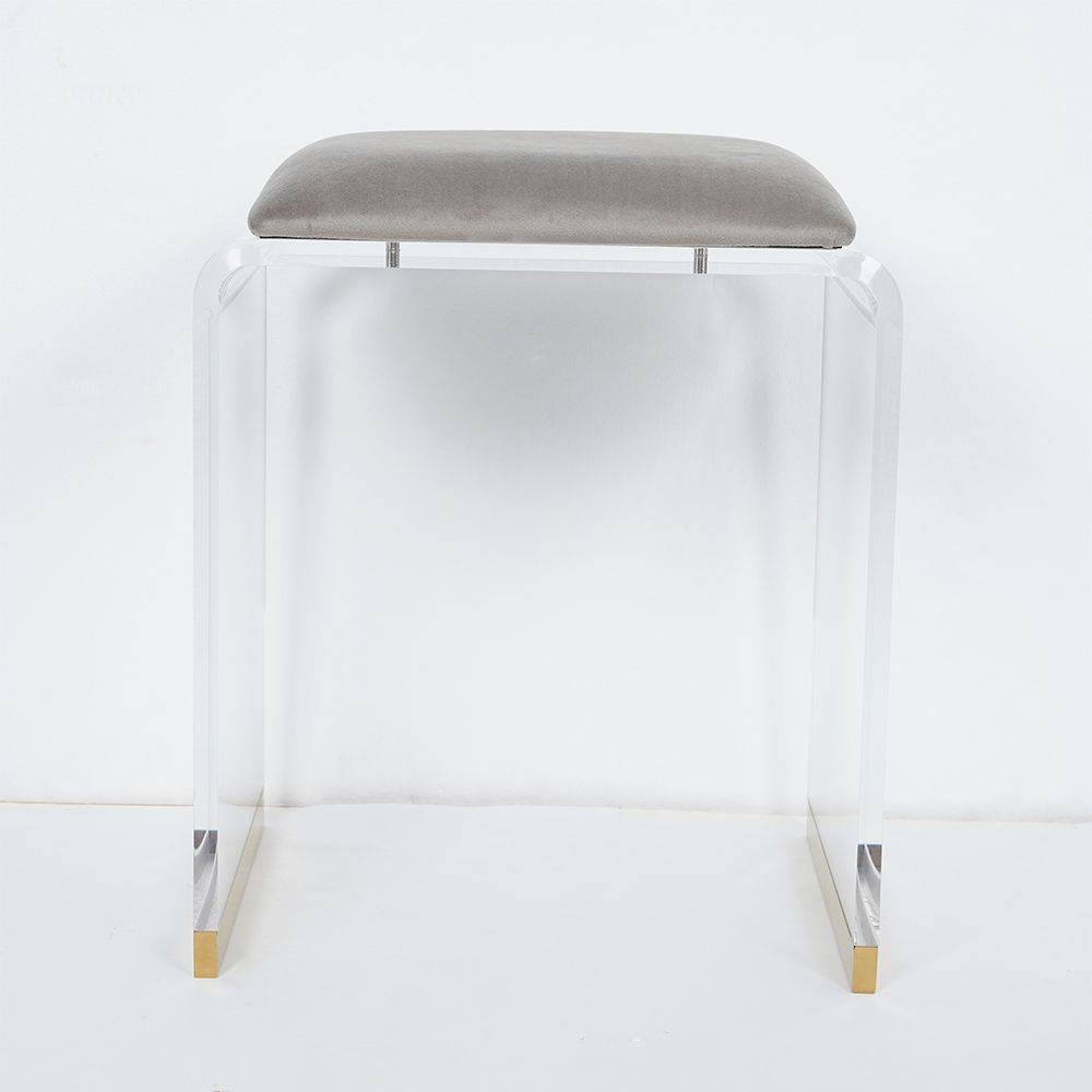 Gray Acrylic Ottoman Vanity Stool Clear and Gold-Large