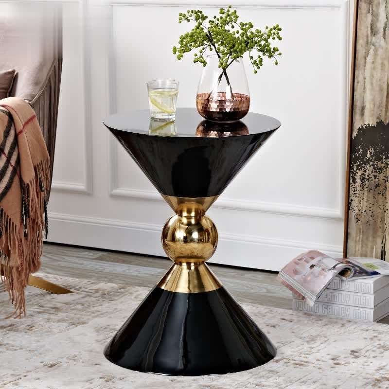 Modern Round Black End Table Gold Hourglass Side Table Metal ...