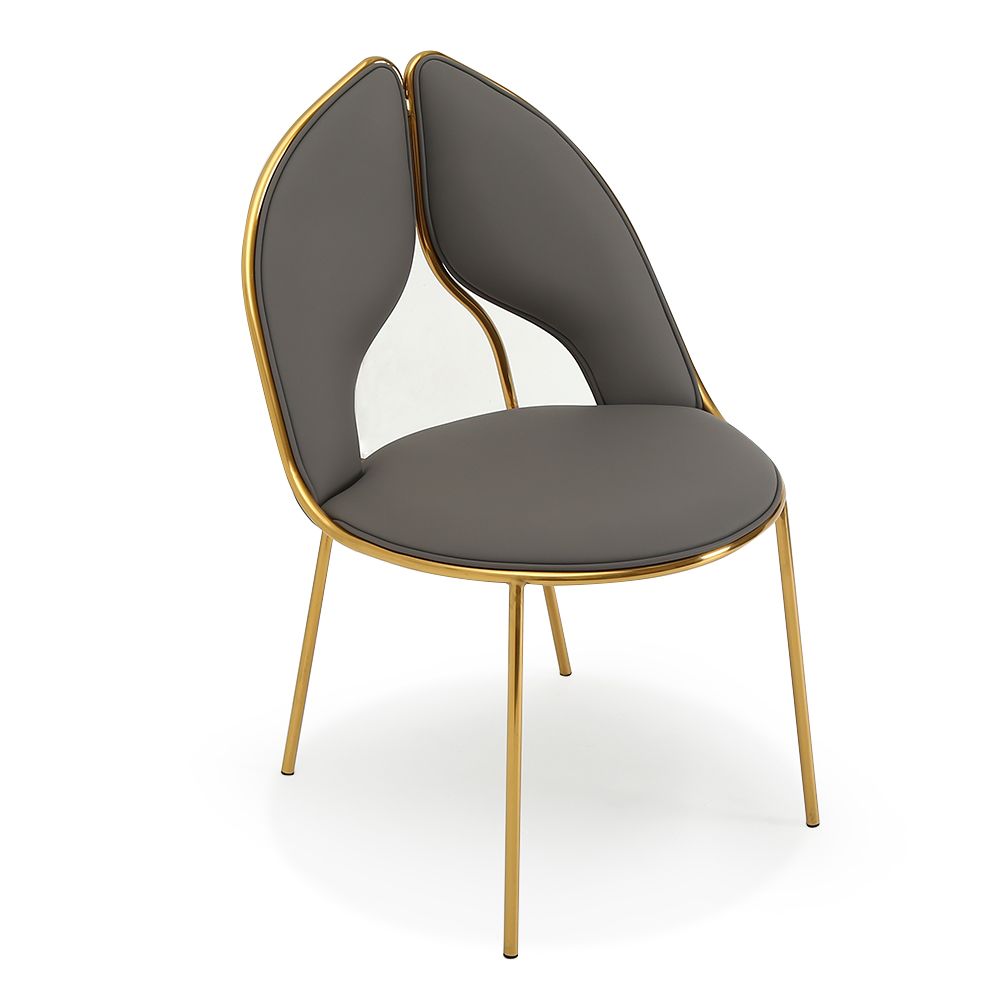 Modern Dining Chair PU Leather Upholstered Stainless Steel Gold Finish ...