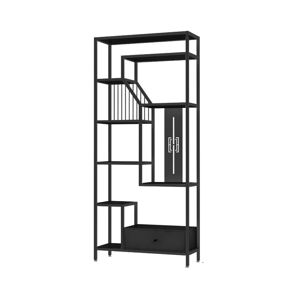 Black Metal Etagere Bookshelf With Drawer