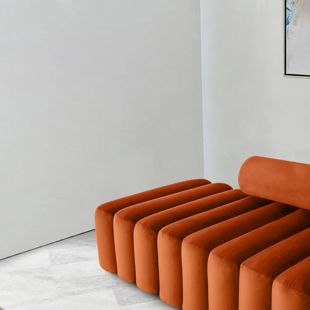 Modern Line Tufted Bench Upholstered Bench with Round Back Bronze