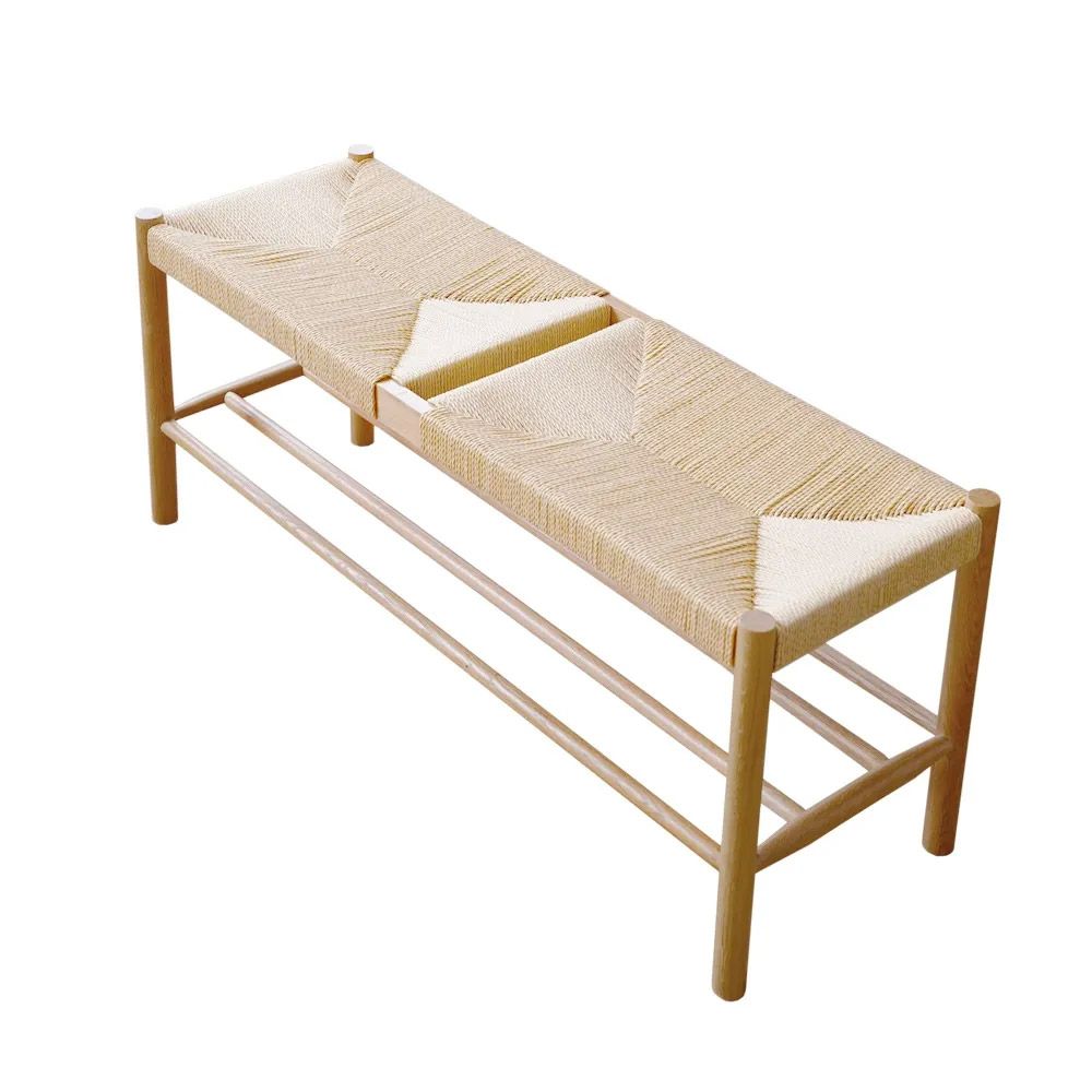 Modern Bench Dining Room Bench Rattan Bench with Wood Legs