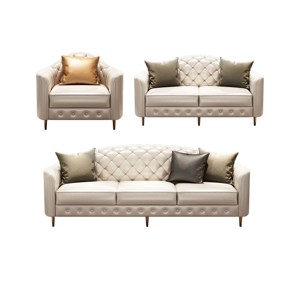 3 Pieces Beige Leather Sofa and Loveseat Living Room Set with Pillows