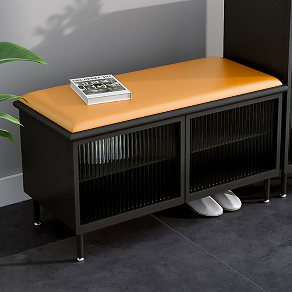 Scandinavian Style Bench Upholstered Shoe Rack with Cabinet-Black ...