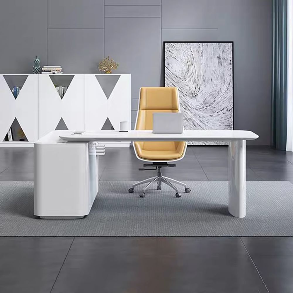 White L-Shape Executive Desk Large Home Office Desk Storage Drawers ...