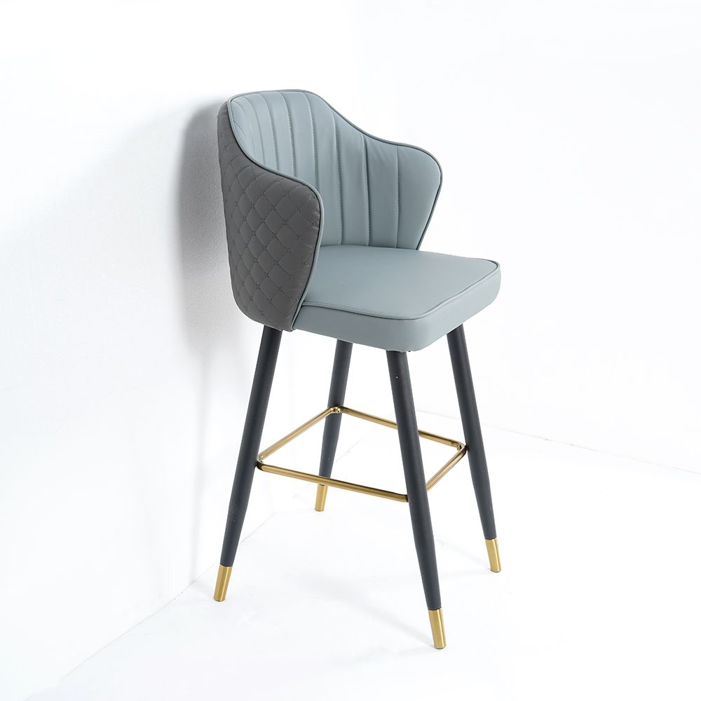 Gray Modern Bar Stool Height Upholstered Chair with PU Leather
