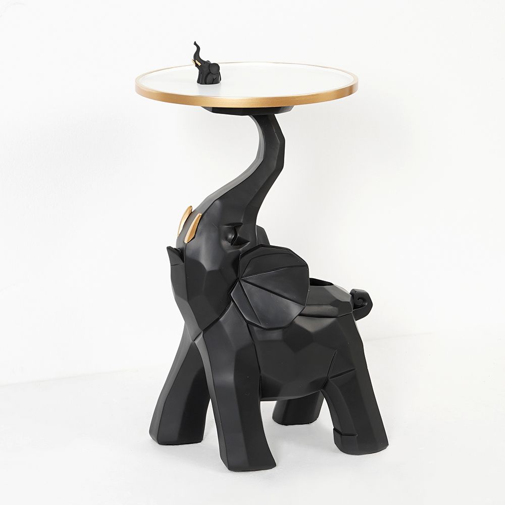 Black Resin Elephant Side Table Round White Top with Tissue Magazine ...