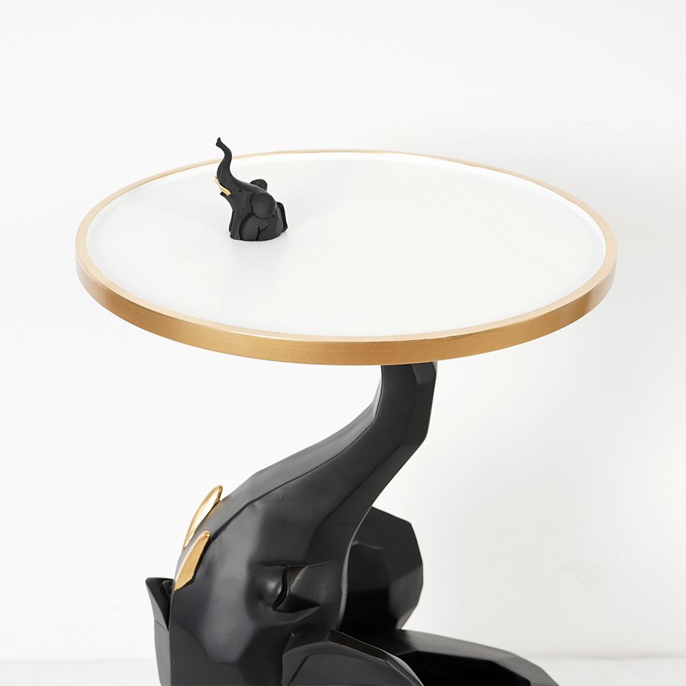 Black Resin Elephant Side Table Round White Top with Tissue Magazine ...