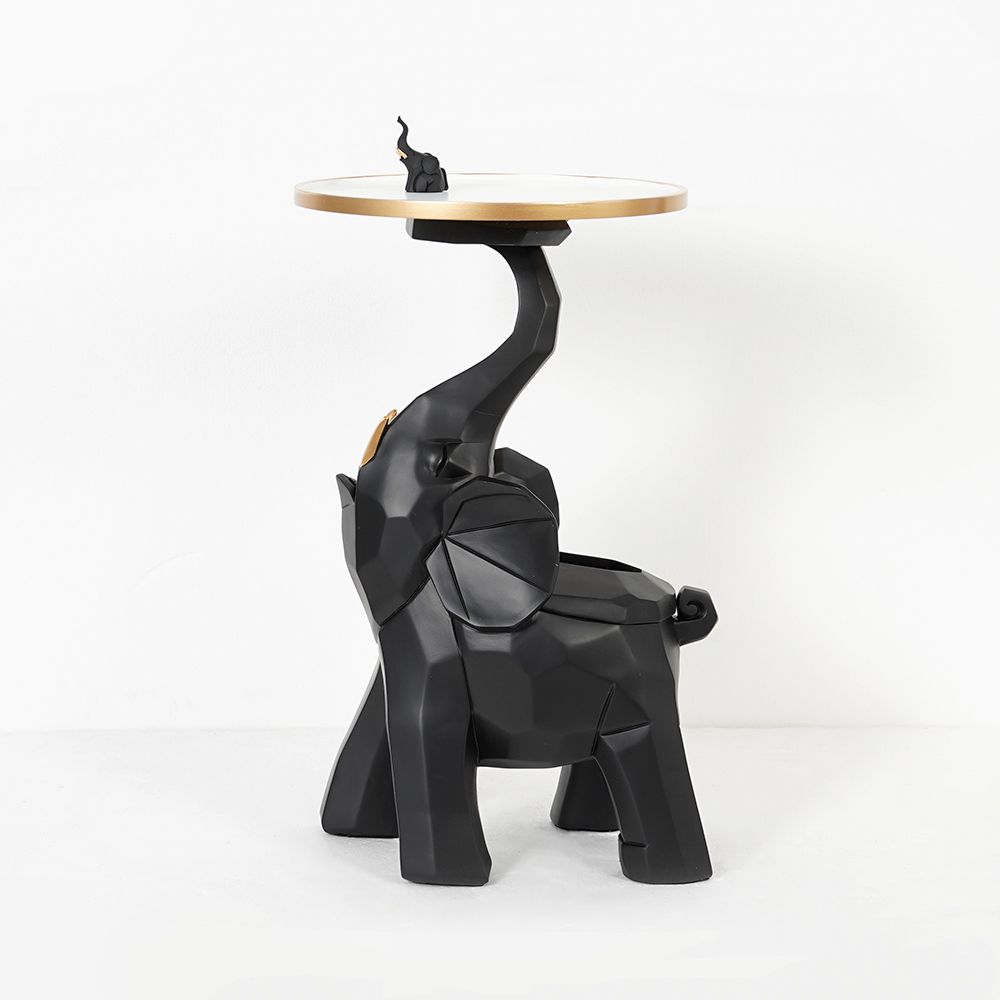 Black Resin Elephant Side Table Round White Top with Tissue Magazine ...