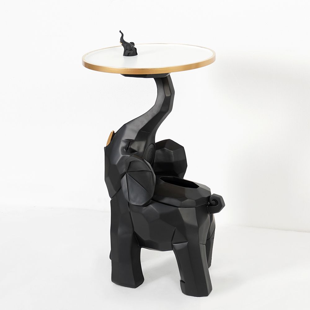 Black Resin Elephant Side Table Round White Top with Tissue Magazine ...