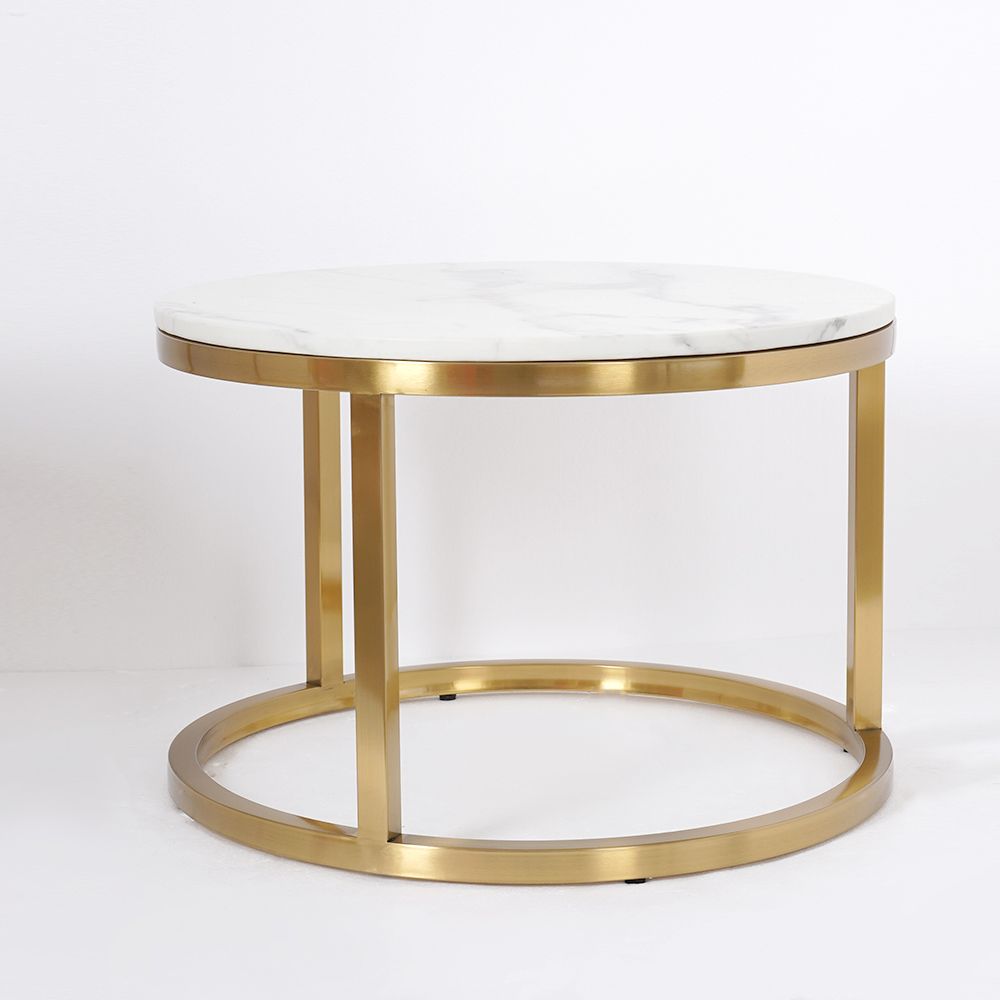 Nordic Round Coffee Table Gold Metal & White Marble Accent Table with ...