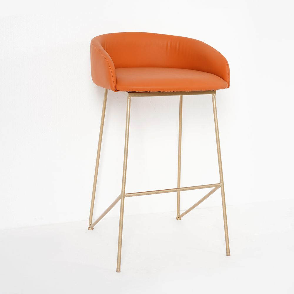 Modern Bar Stool PU Leather Upholstery Gold Finsh Bar Chair with Footrest