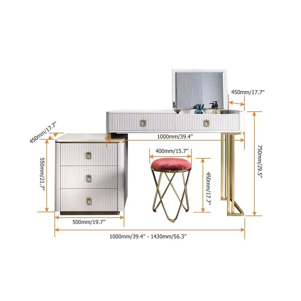 Modern Makeup Vanity Expandable Dressing Table with Cabinet Mirror ...