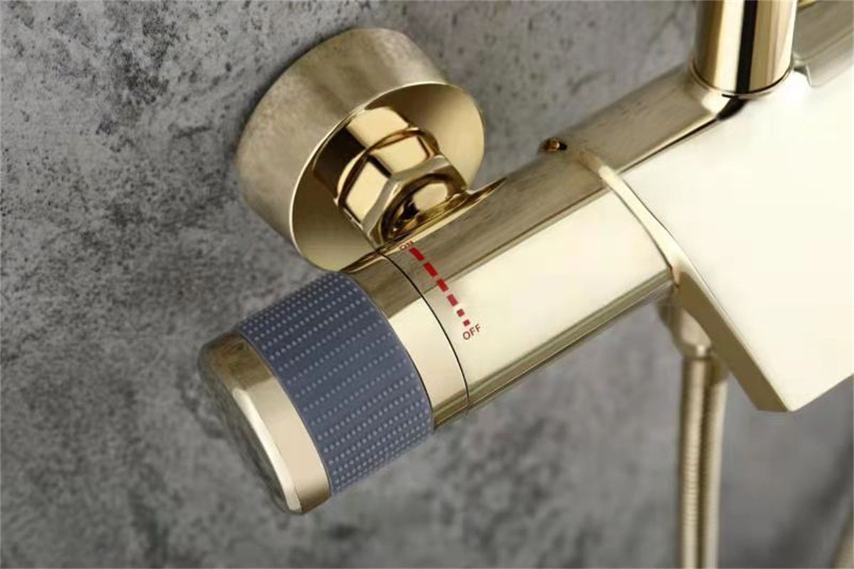 Gold Exposed Shower Faucet Rainfall Shower System with Hand Shower ...