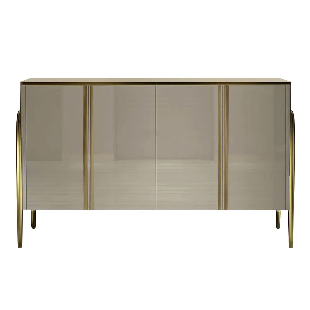 Modern Champagne Sideboard Buffet 4 Doors & Shelves Tempered Glass Top